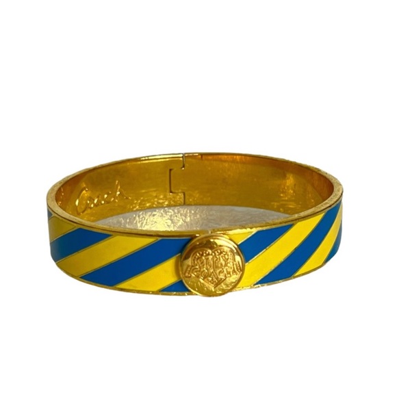 Coach | Jewelry | Coach Blue Yellow Striped Hinged Bangle | Poshmark